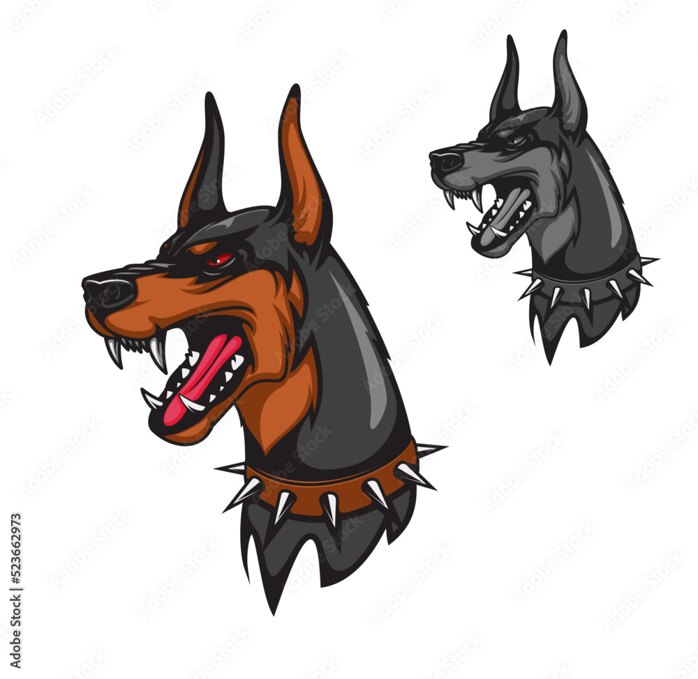 Angry and aggressive doberman dog mascot. University or college sport ...