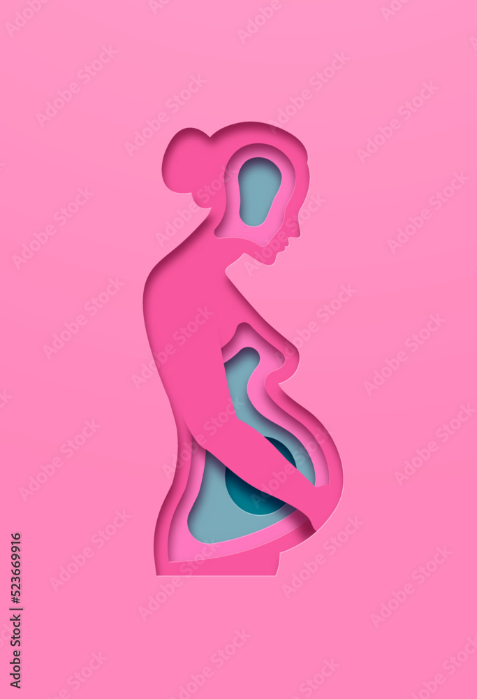 Realistic paper cut pregnant woman with baby fetus growing inside. New ...