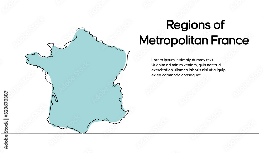Continuous one line drawing of map of France. white background map for ...