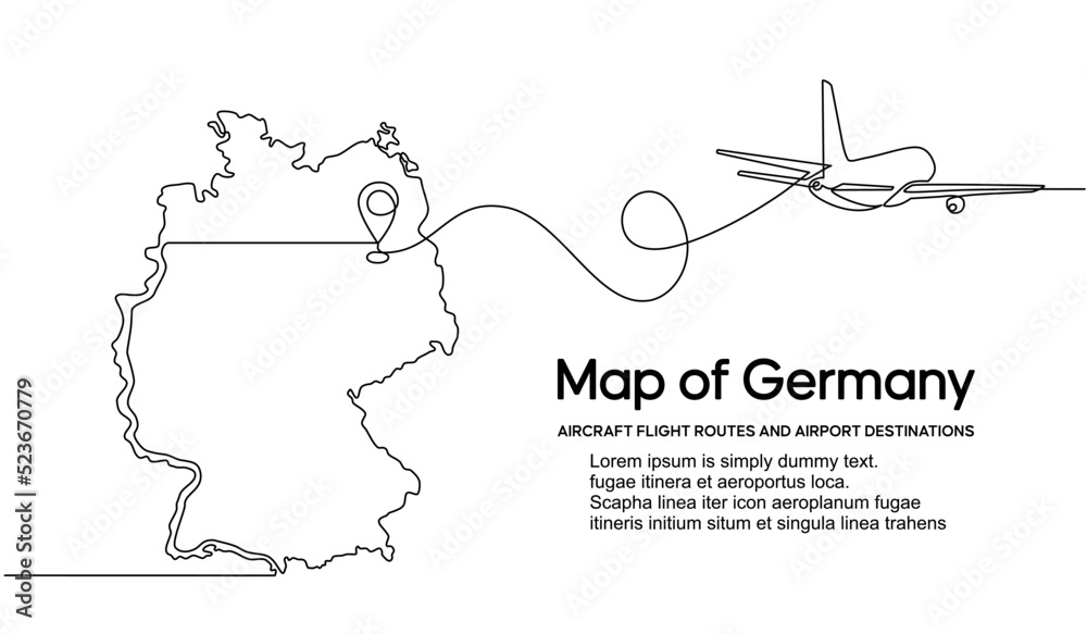 Continuous one line drawing of Germany domestic aircraft flight routes ...
