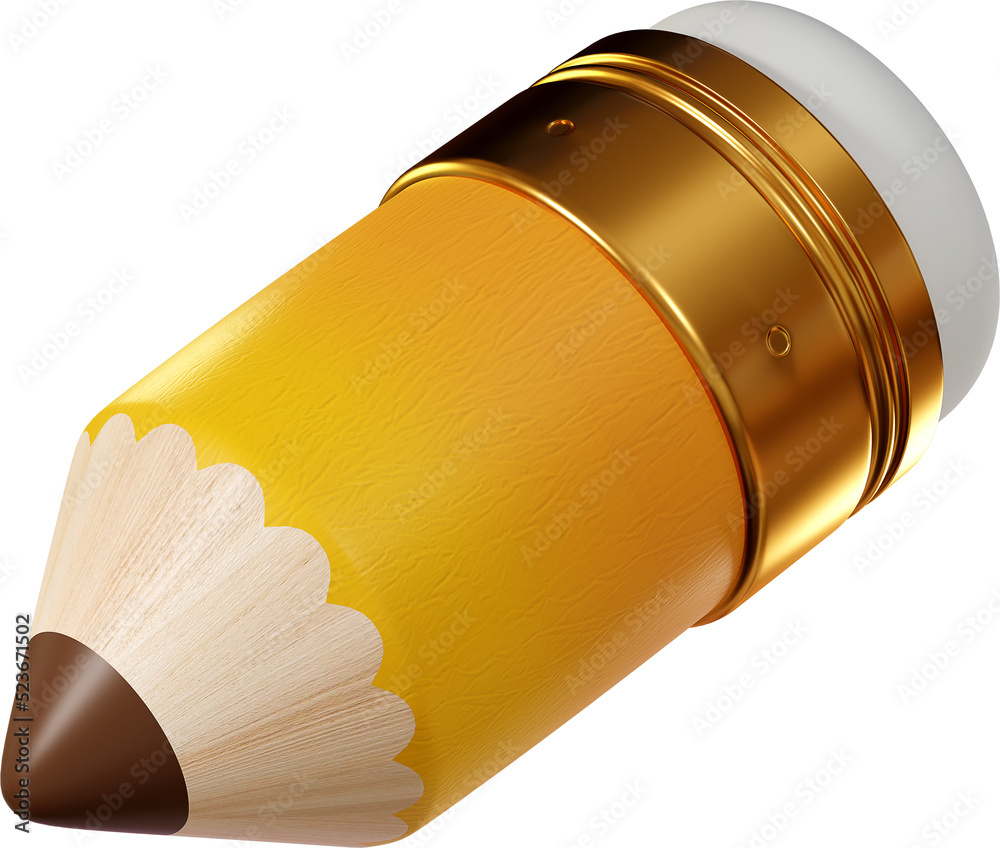 3D Rendering of Yellow Cute Pencil Design, Element PNG Image isolated ...