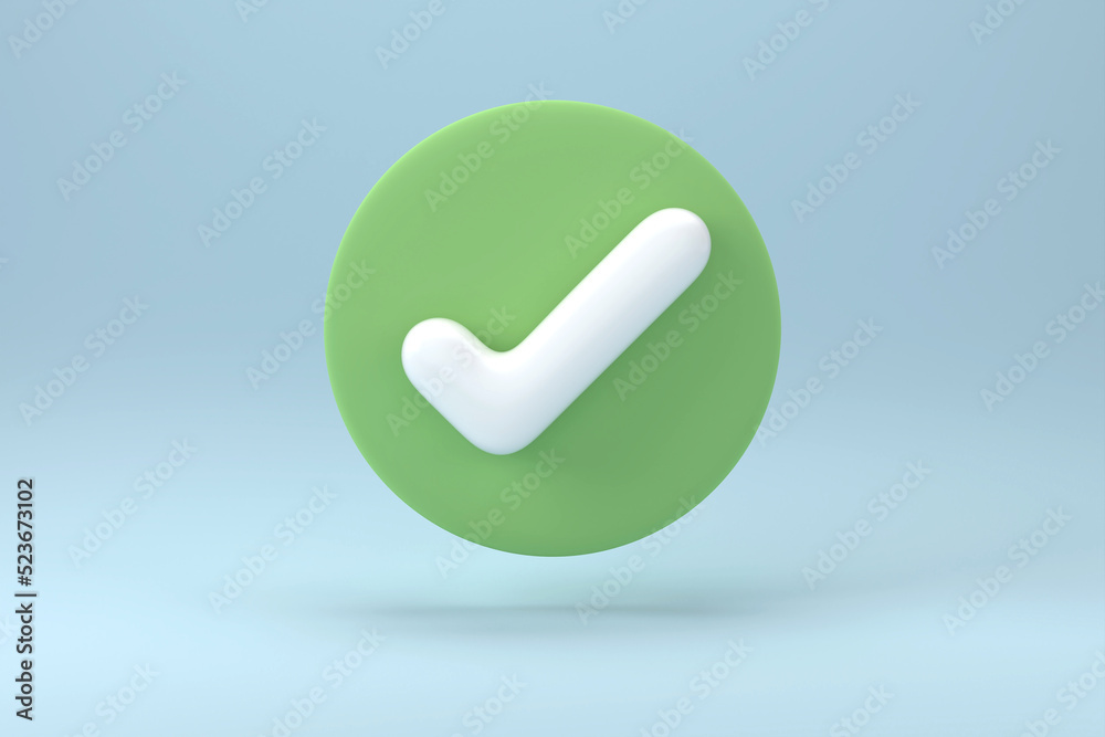 ภาพประกอบสต็อก Check symbol in circle. 3d check mark icon isolated on ...