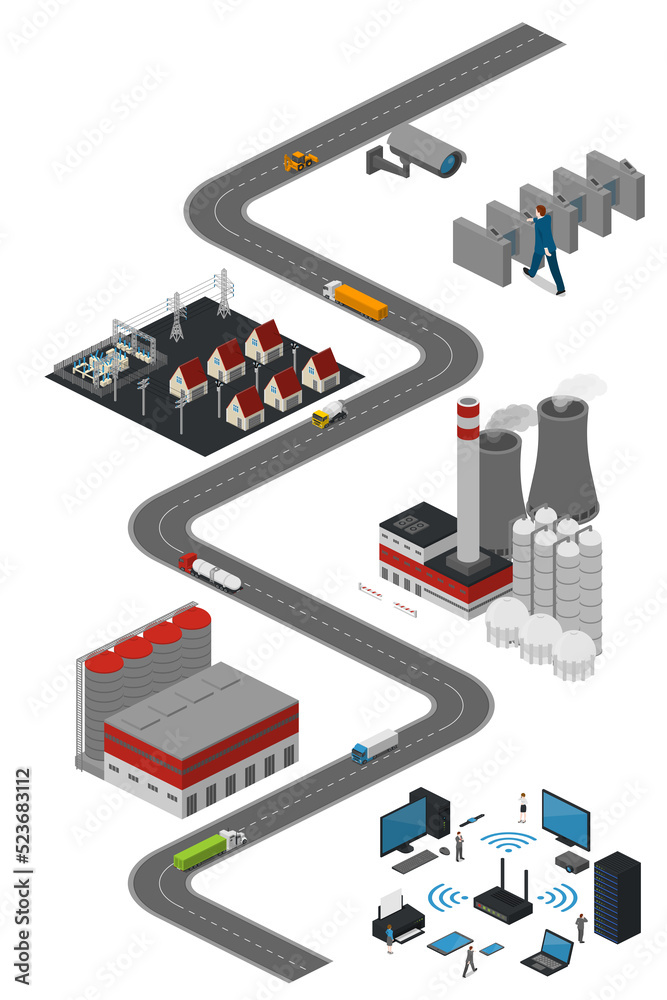 isometric icon or infographic element representing low poly oil field ...