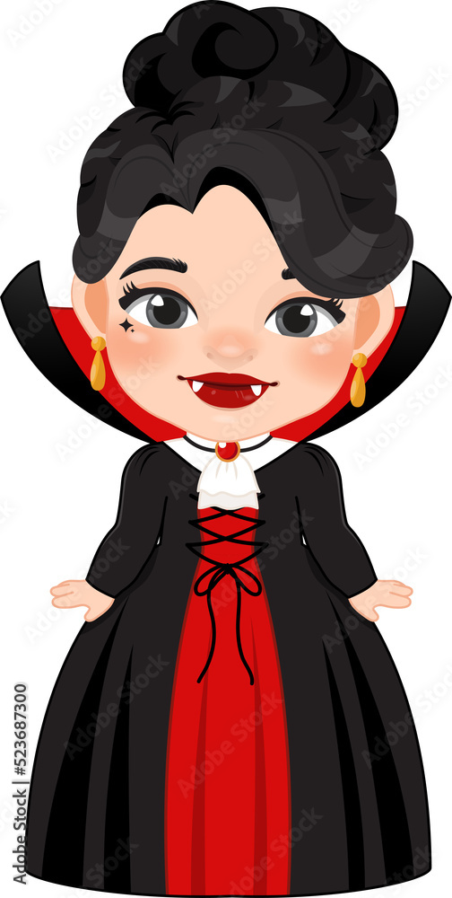 Happy Halloween with cute Dracula girl costume cartoon character design ...