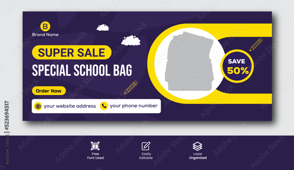 Back to school Super sale social media post web banner facebook cover ...