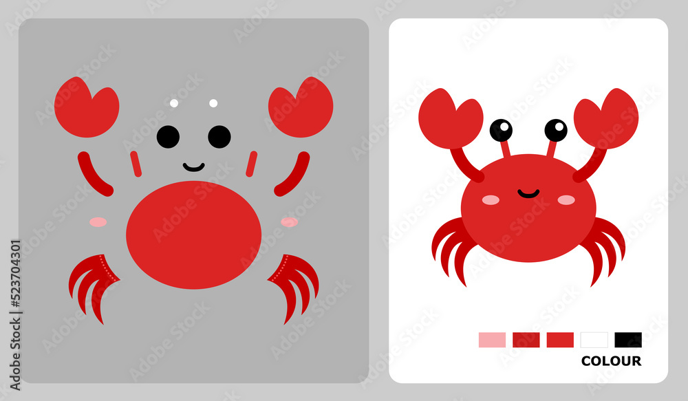 Vetor de Cute crab pattern for kids crafts or paper crafts. Vector ...
