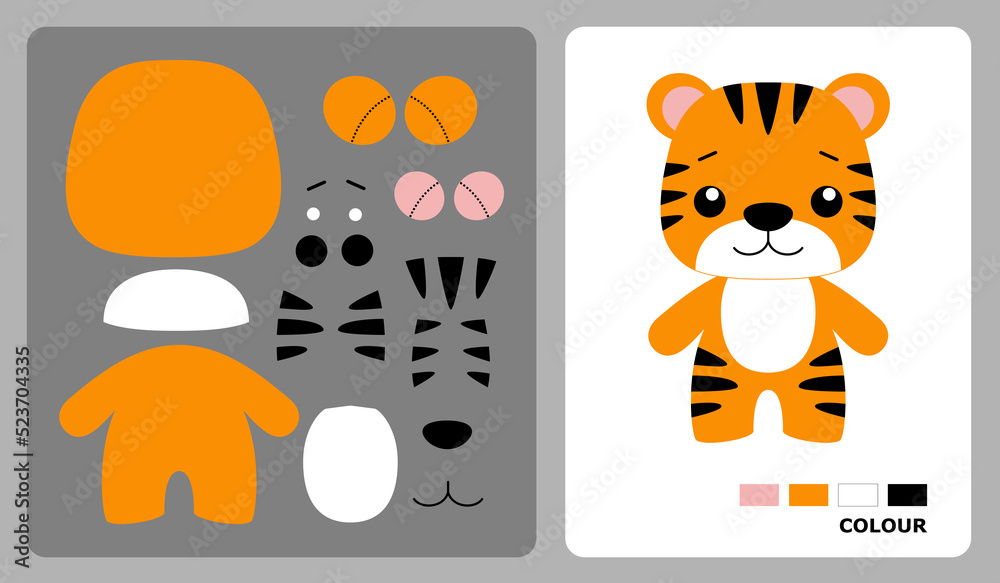 Tiger pattern for kids crafts or paper crafts. Vector illustration of a ...