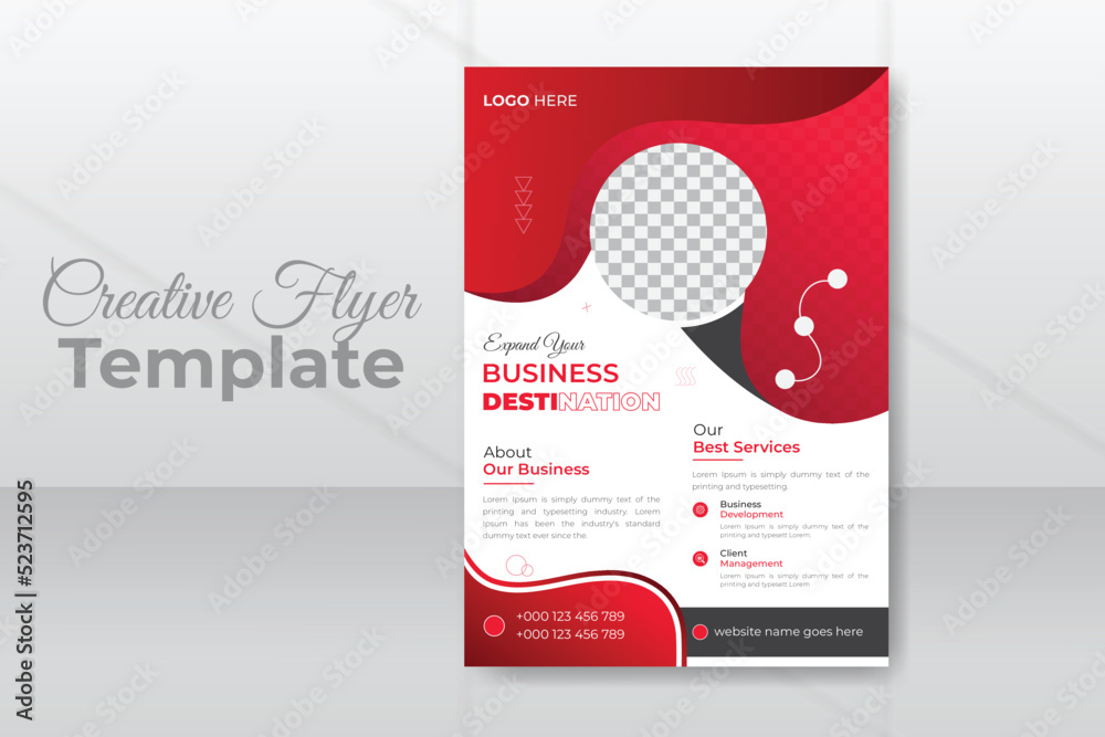 Modern And Creative business flyer template with red Abstract shapes poster pamphlet brochure ...