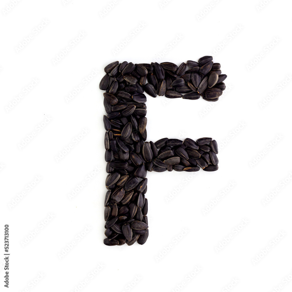 Capital letter F made from sunflower seeds. Alphabet made from ...