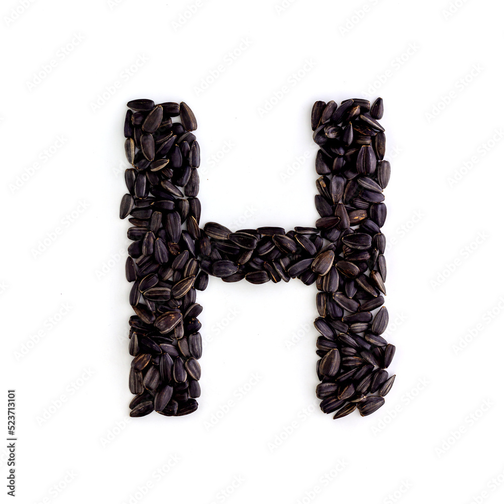 Capital letter H made from sunflower seeds. Alphabet made from ...