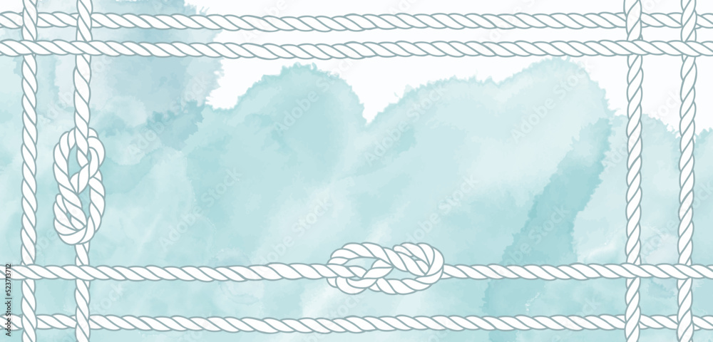 Pre-made design on a marine theme with knots, ropes, watercolor ...