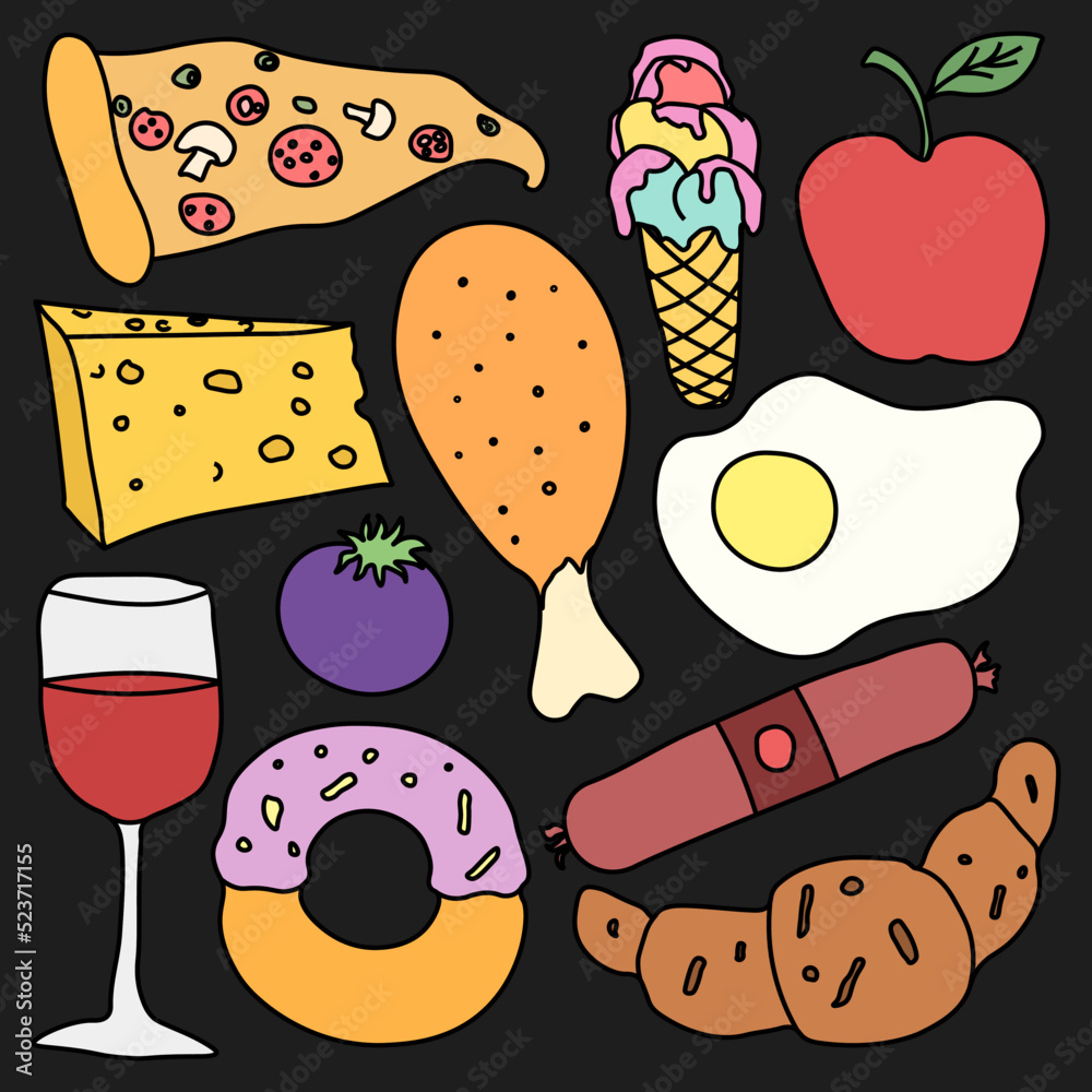 Cartoon food icons. Vector food background Stock Vector | Adobe Stock