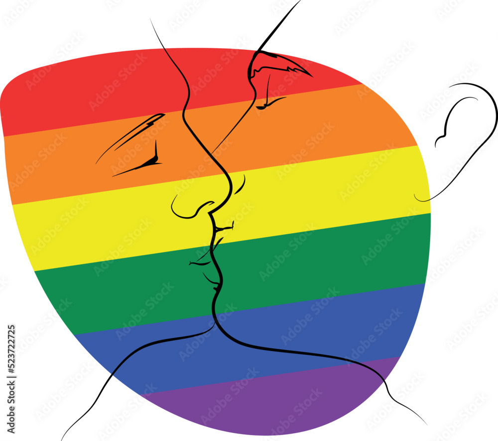 Line drawing LGBT. The two men are kissing. LGBT vector abstract linear ...