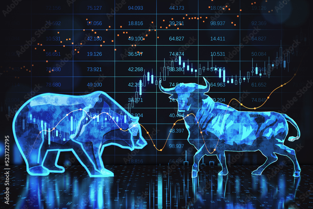 Abstract bearish and bullish forex chart on blurry background. Stock ...