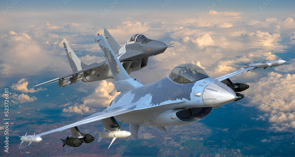 Ukrainian Air Force fighters:MiG-29assisted by F-16s in a hypothetical ...