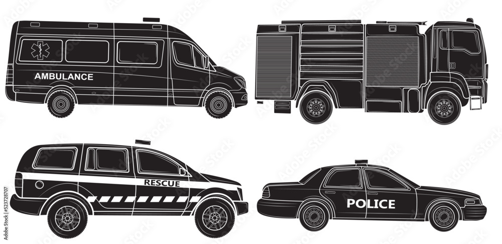 Black silhouette from the set of Vehicles of various emergency services ...