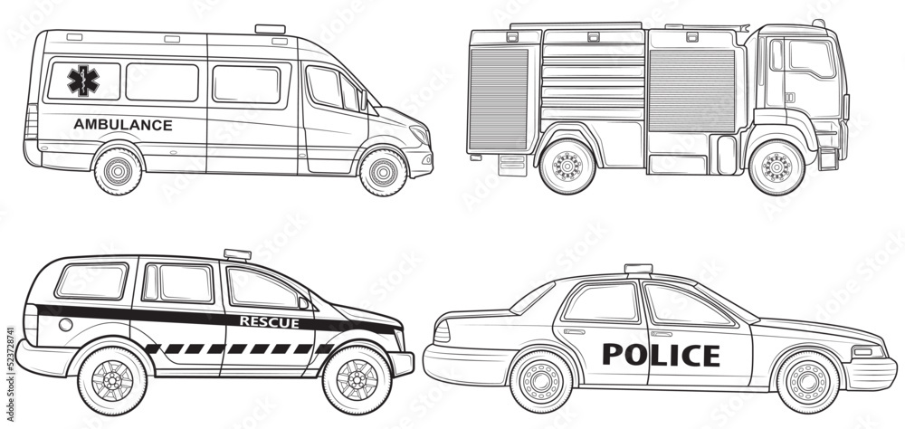 Set of Vehicles of various emergency services vehicle vector ...