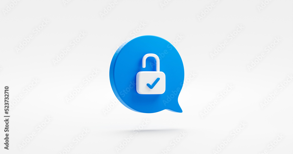 Unlock 3d icon isolated on white background with blue secure safety ...