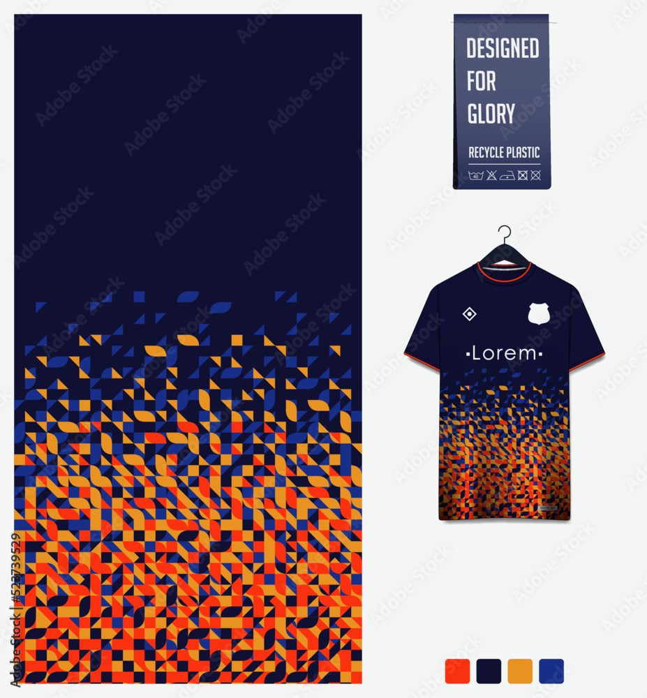 Soccer jersey pattern design. Bauhaus pattern on blue background for ...