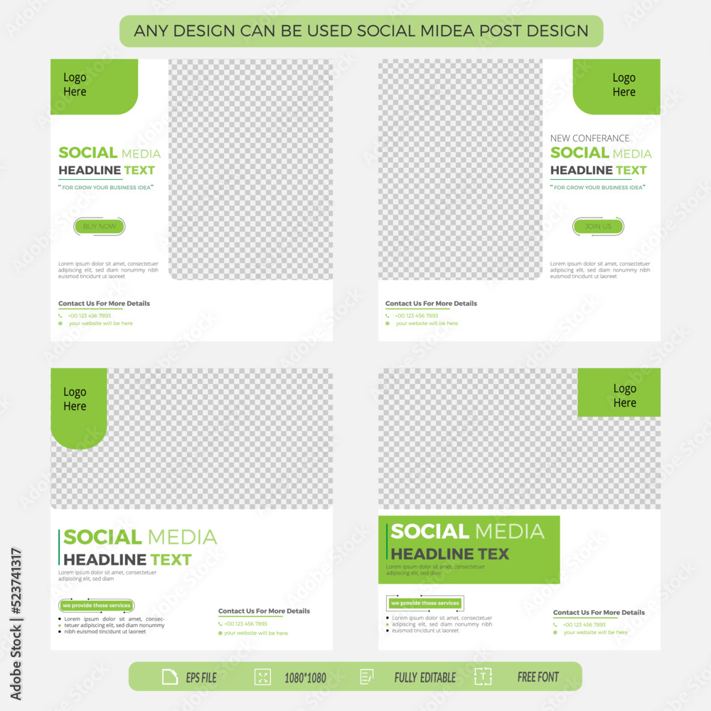 Social media post design templates set, business idea social media post ...