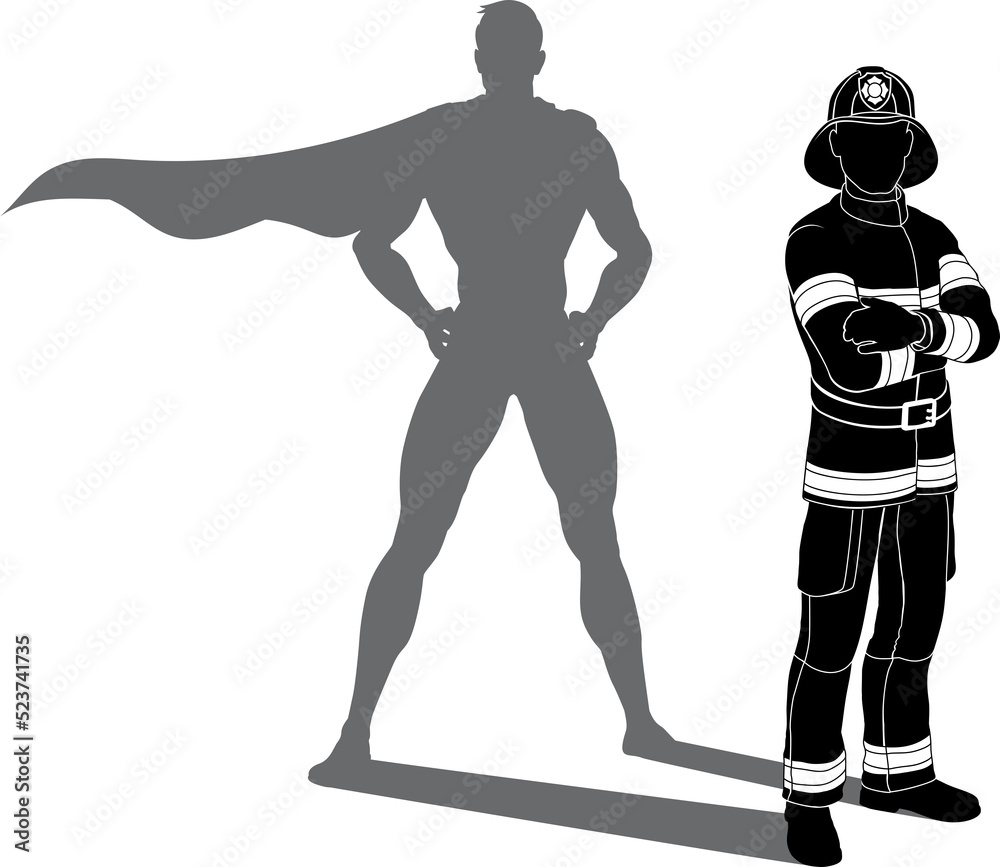 A superhero firefighter fireman man. Revealed by his shadow silhouette ...