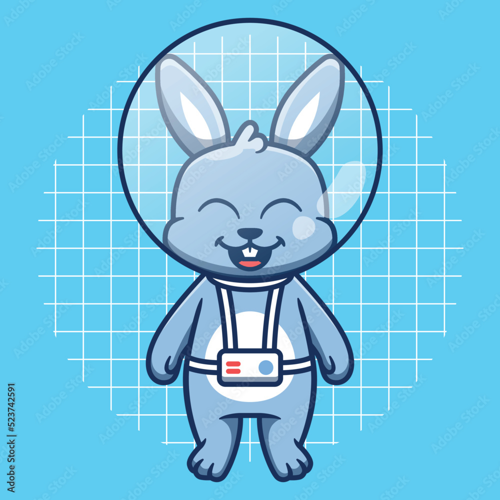 Cute bunny in astronaut costume vector illustration. Flat cartoon style ...