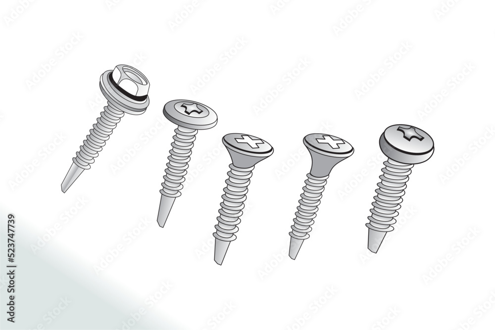 Screw nut set drawing, Nuts, Bolts Screws Collection, Isometric View ...