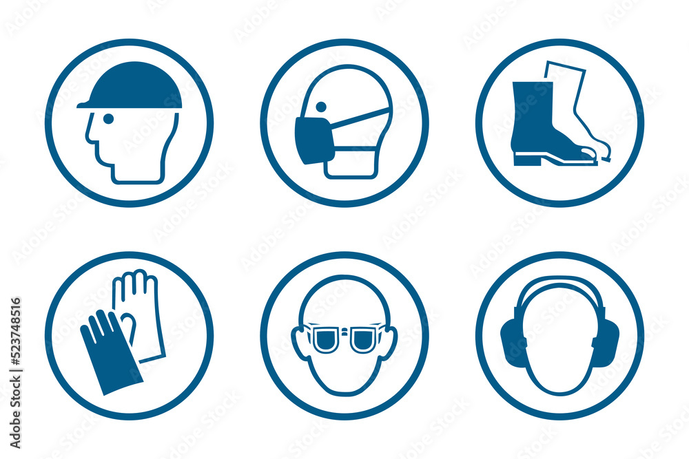 Industrial safety and occupational health icon set. Personal protection ...