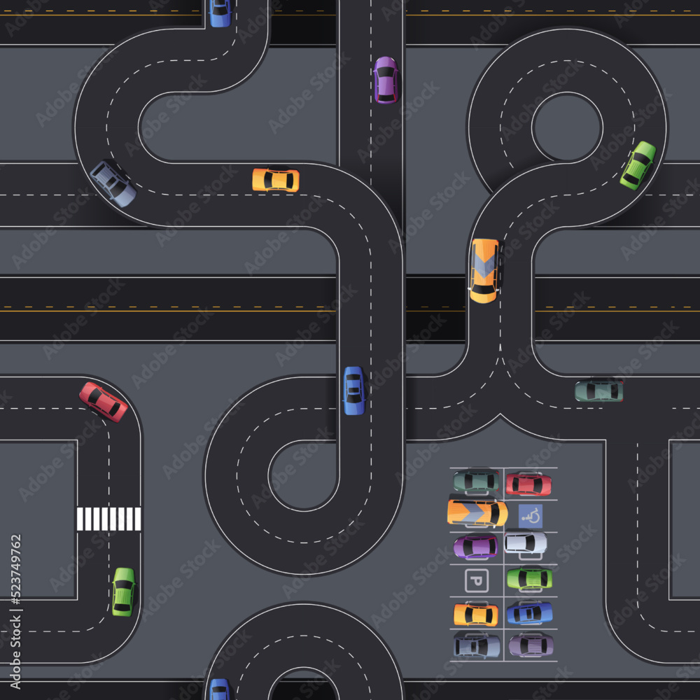 Highway pattern. Seamless print of city roads with intersections ...