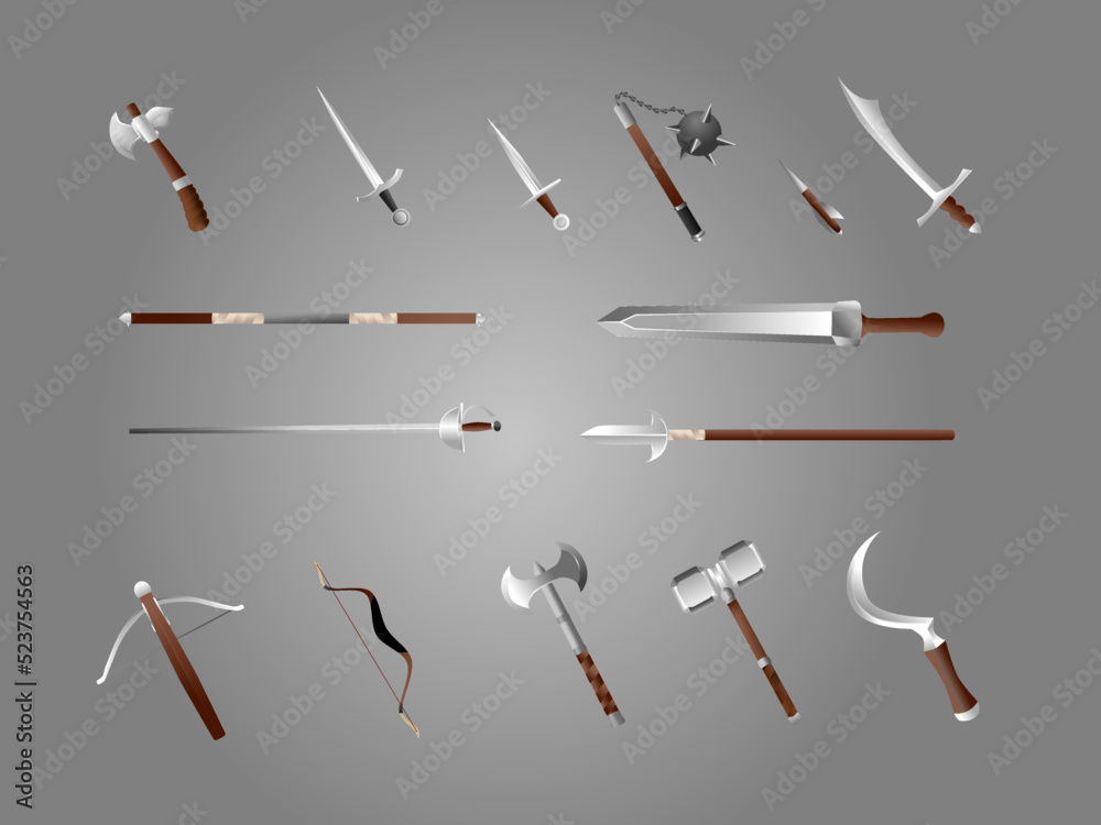 15 Basic Weapons Set for DnD or Games Stock Vector | Adobe Stock