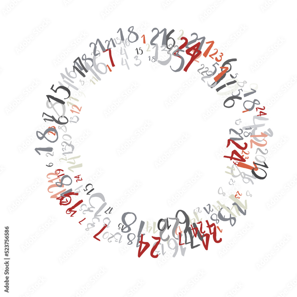 Color Numbers vector symbols. Round pattern of hand drawn brush ...