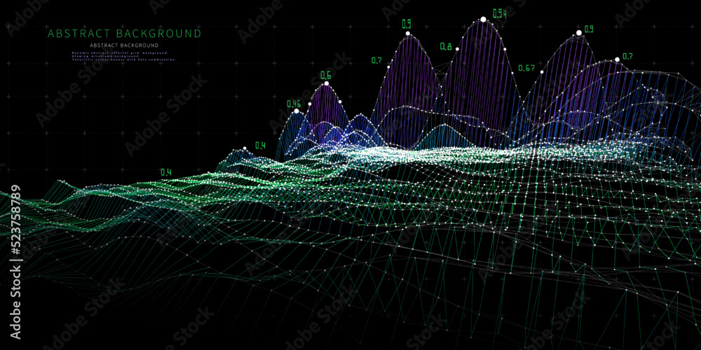 Abstract background with grid and data on dark. Technology 3d concept ...
