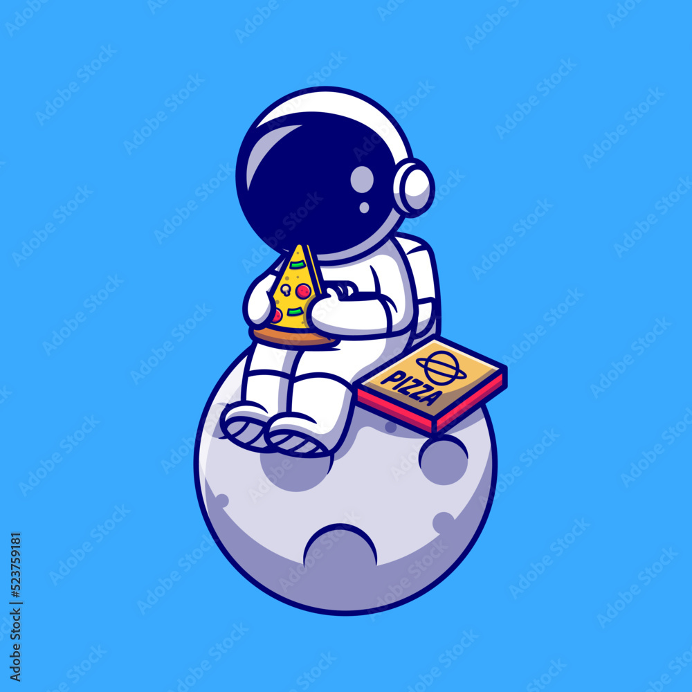 Cute Astronaut Eating Pizza On The Moon Cartoon Vector Icon ...
