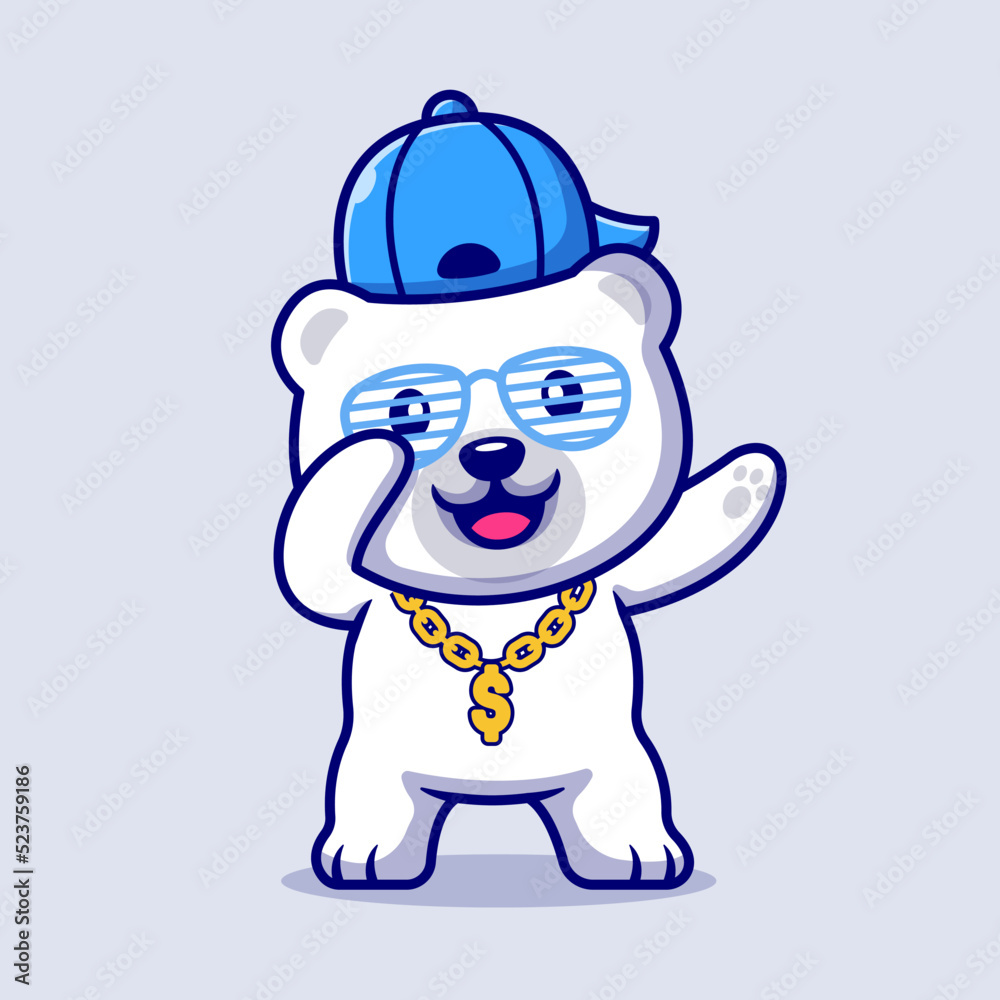 Cute Swag Bear With Hat And gold chain necklace Cartoon Vector Icon ...