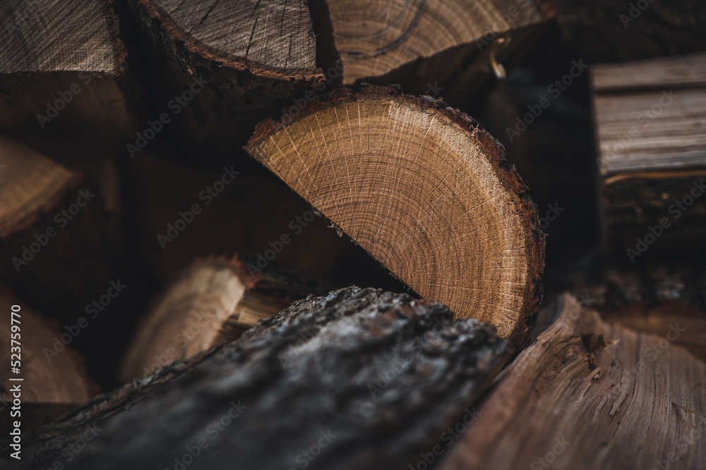 Wooden natural sawn logs as background, top view, flat lay. Wood ...