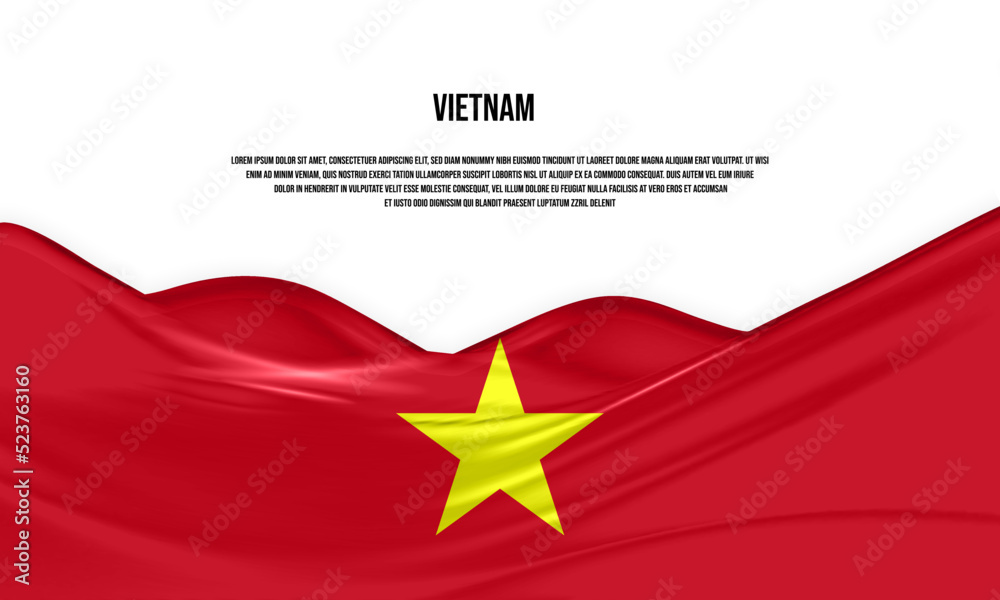 Vietnam flag design. Waving Vietnamese flag made of satin or silk ...
