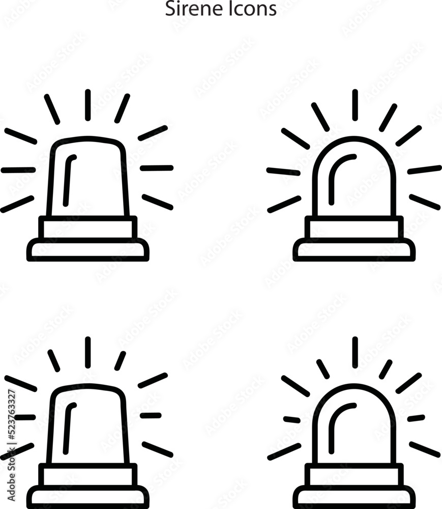 Siren icons isolated on white background with outline style. Siren icon ...