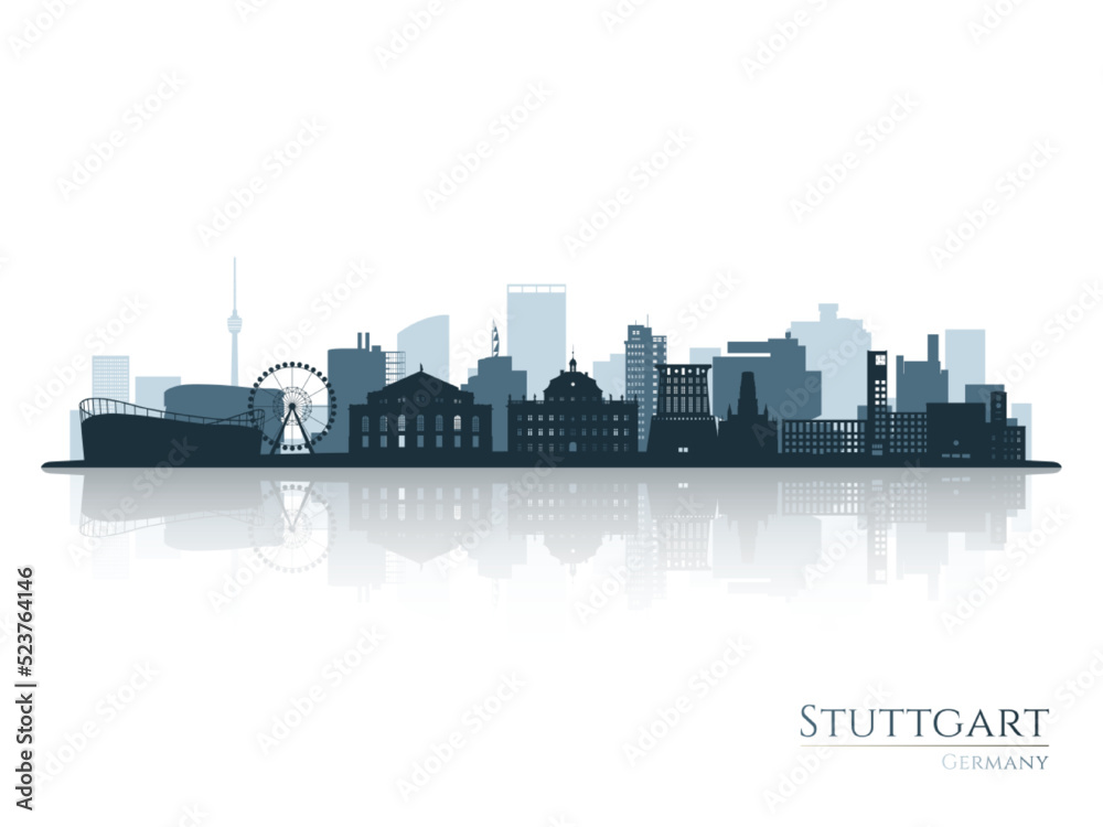 Stuttgart skyline silhouette with reflection. Landscape Stuttgart, Germany. Vector illustration ...