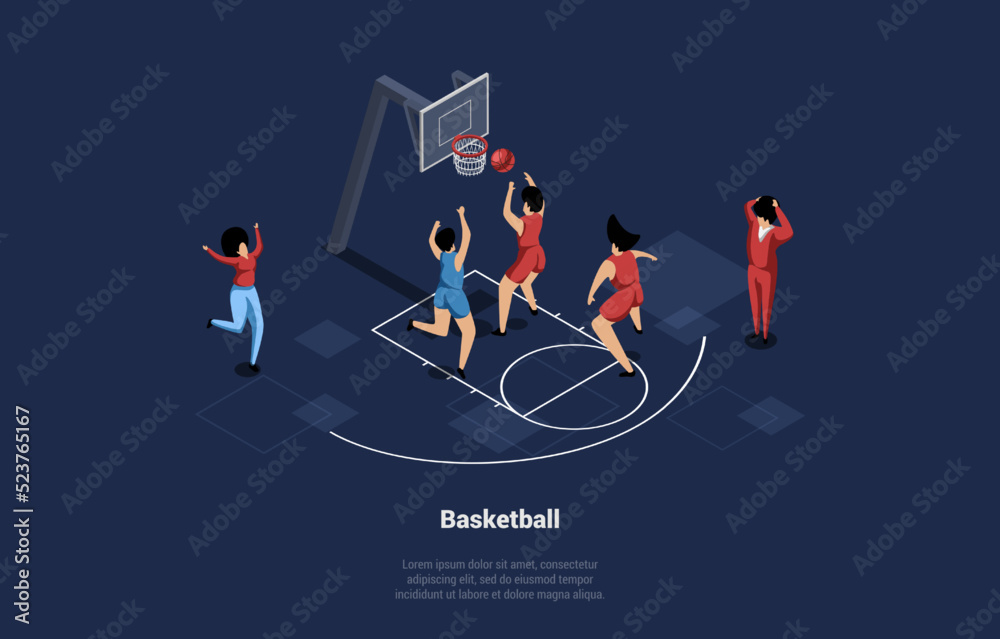 Concept Of Basketball Play And Sports Academy. Basketball Team Playing ...