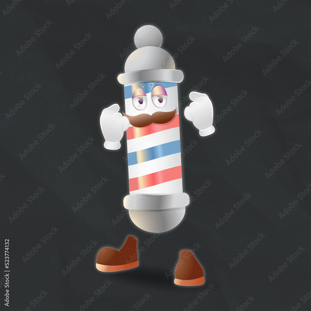 Illustration of barber pole character with mustache standing in a ...