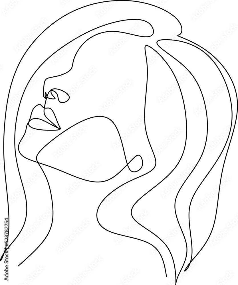 Abstract portrait of young pretty woman. Continuous one line drawing ...