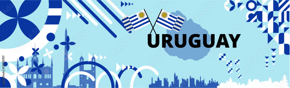 Uruguay national independence day banner design. Uruguay flag and map ...