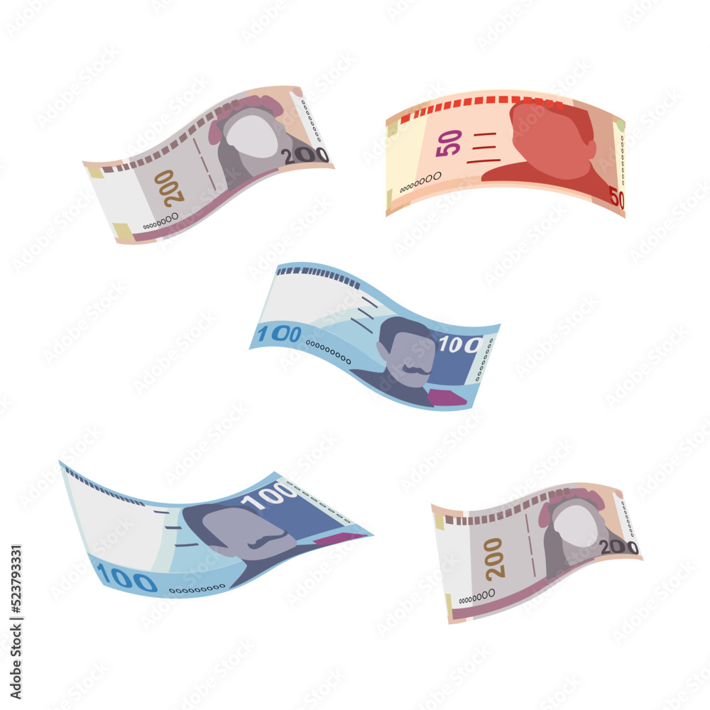 Peruvian New Sol Vector Illustration. Peru money set bundle banknotes ...