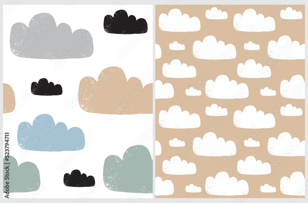 Seamlles Pattern with Clouds. Simple Hand Drawn Baby Shower Vector ...