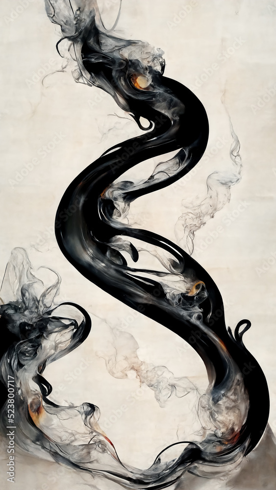 Surreal snake or dragon and smoke spiral blending together, abstract ...