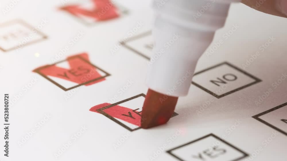 Red marks in questionnaire on ballot list. Person fills application ...