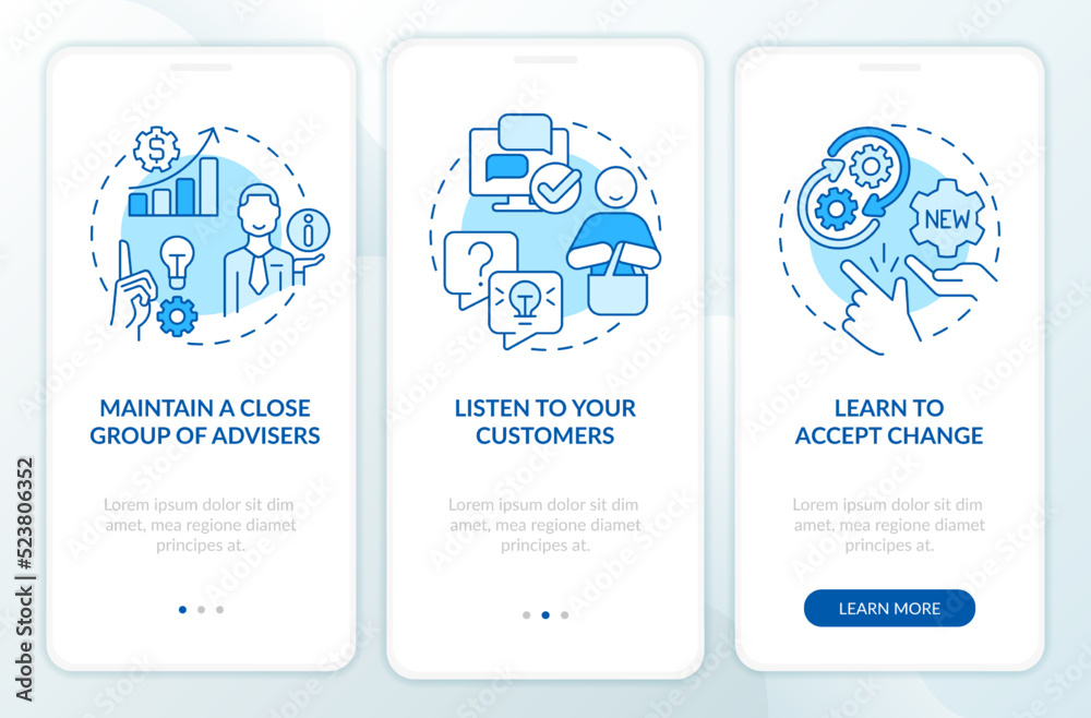Ways To Identify Trends Blue Onboarding Mobile App Screen Business