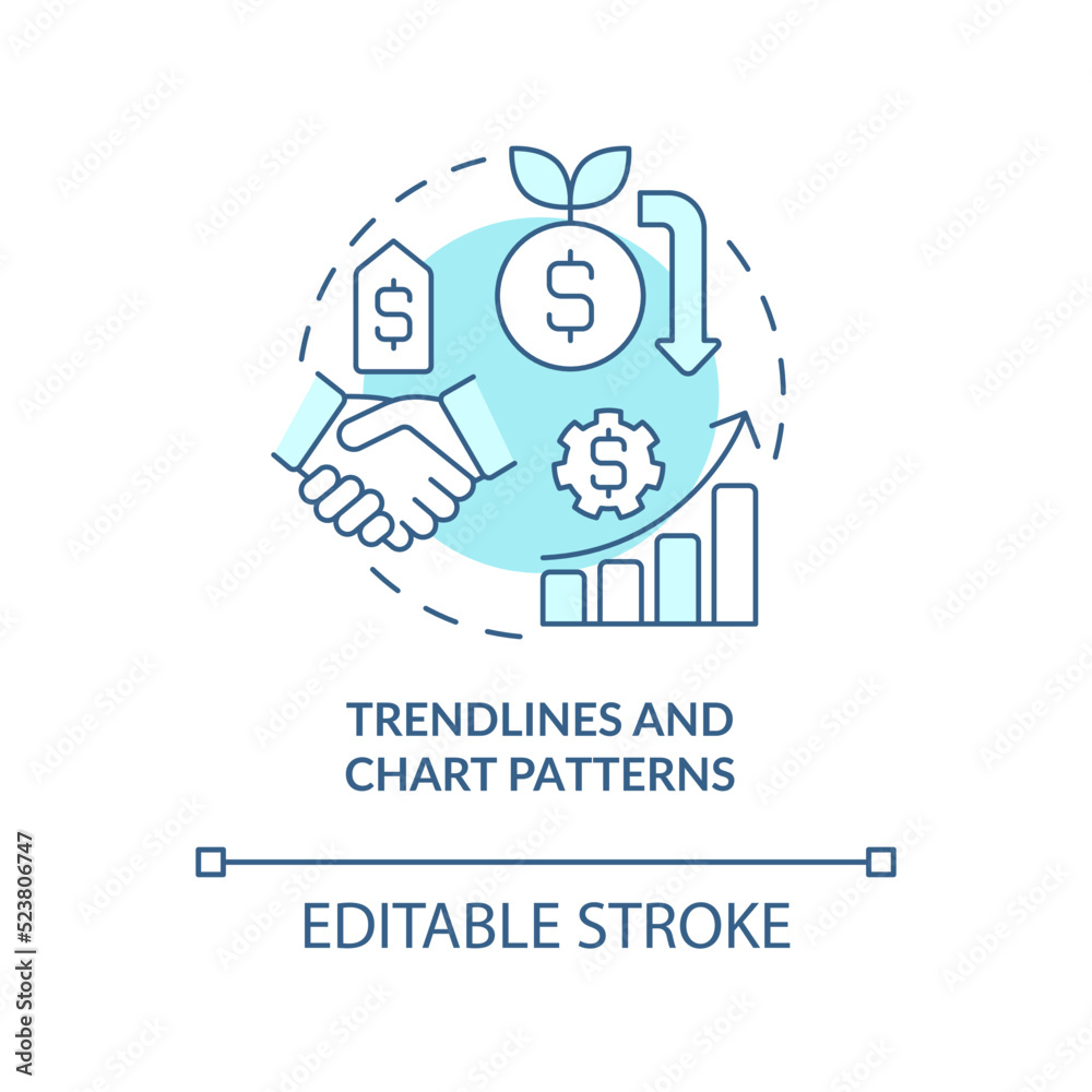 Trendlines and chart patterns turquoise concept icon. Trend trading ...