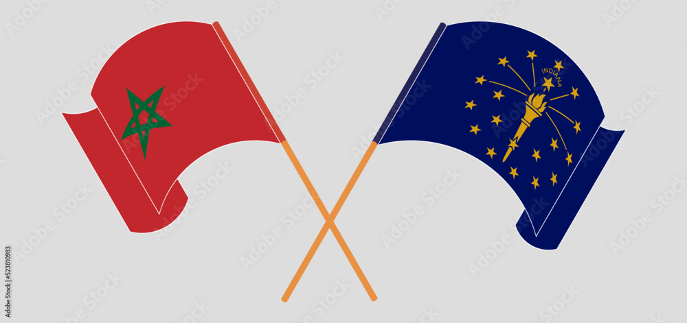 Crossed and waving flags of Morocco and the State of Indiana Stock ...