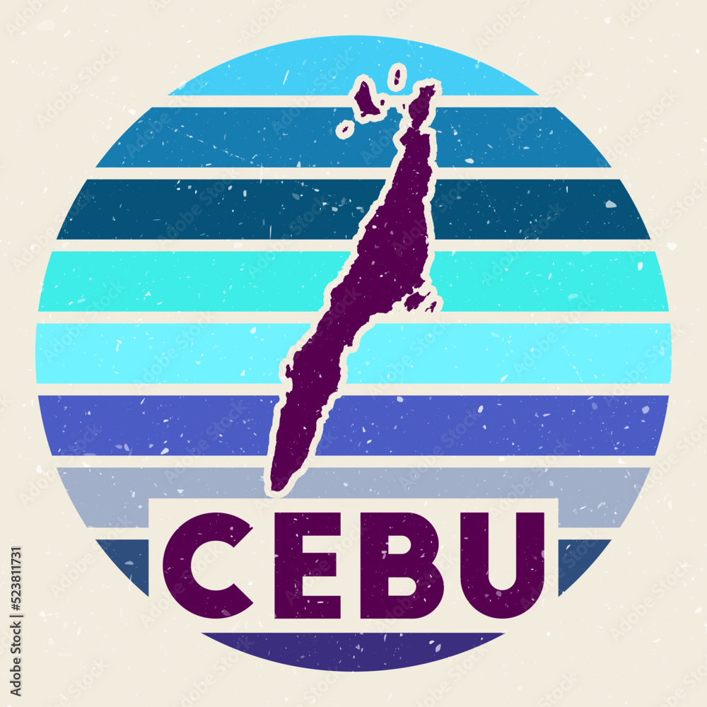 Cebu logo. Sign with the map of island and colored stripes, vector ...
